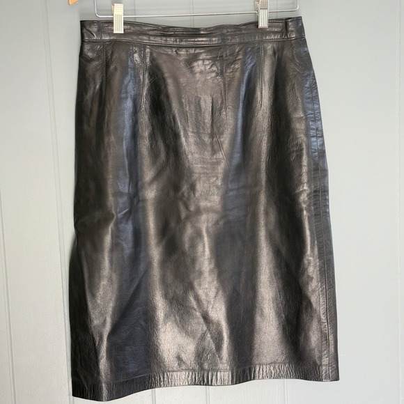 Maxima | Skirts | Vintage Black Genuine Leather Midi Pencil Skirt High ...